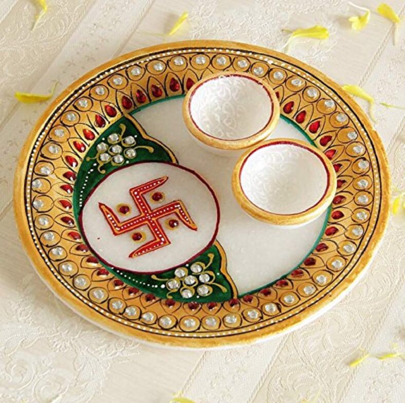 Pooja Thali With Roli Rice Pack for Wedding, Gifts - Craftam