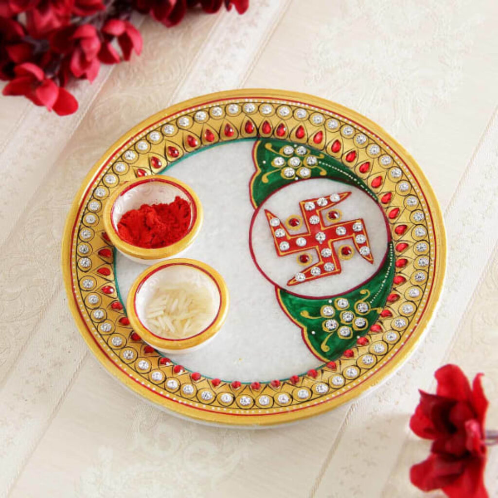 Pooja Thali With Roli Rice Pack for Wedding, Gifts - Craftam