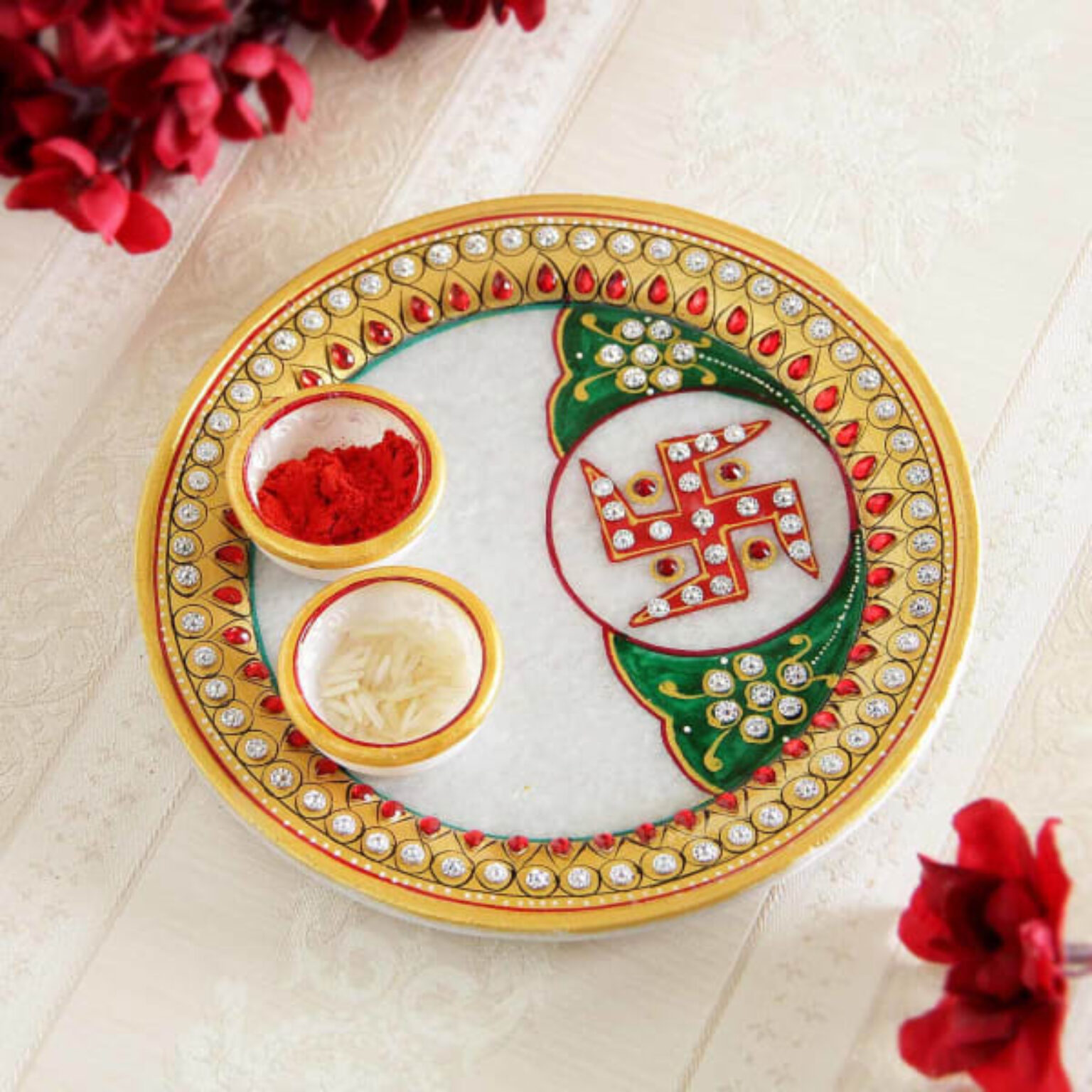 Pooja Thali With Roli Rice Pack for Wedding, Gifts - Craftam
