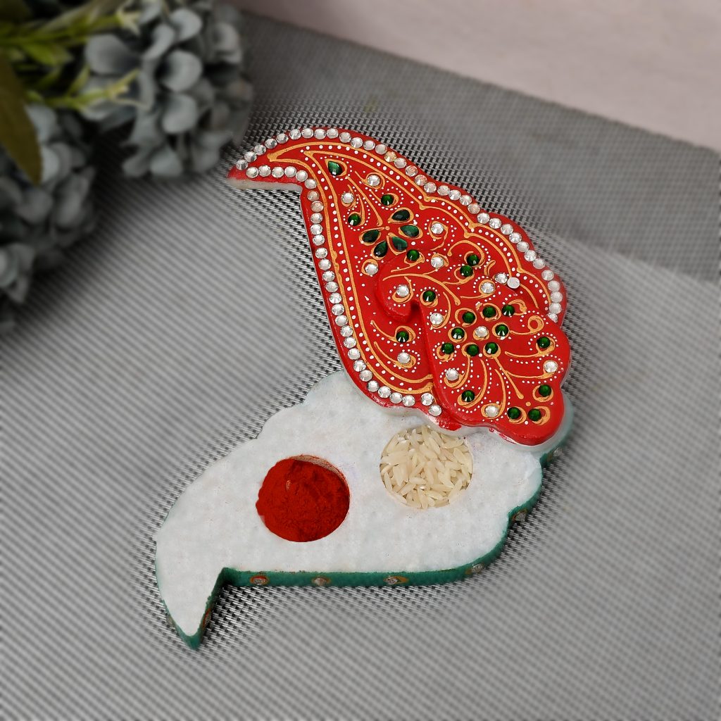 Aarti thali :Marble Pooja Thali Set with Roli Rice Pack - Craftam