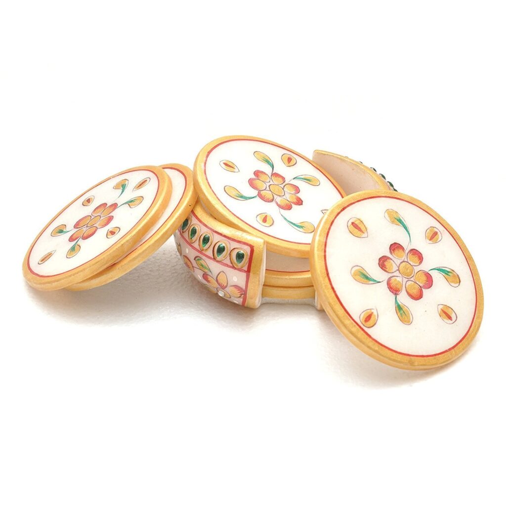 Marble Tea Coaster Set - 6 Coaster With 1 Holder