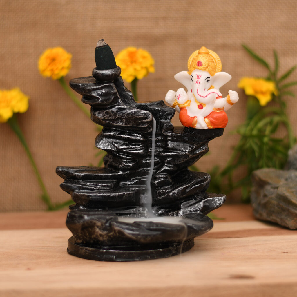 Polyresin Smoke Backflow Fountain Cone Incense Holder with 20 Incense cones