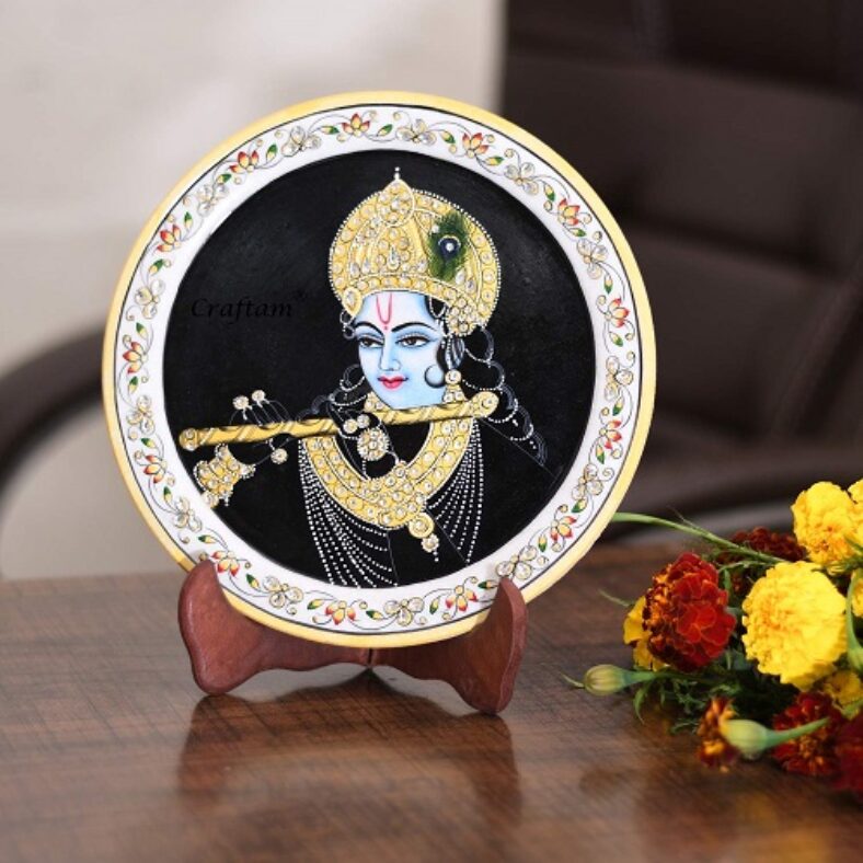 Home Decor Item @ Krishna Decorative Plate with Wooden Stand