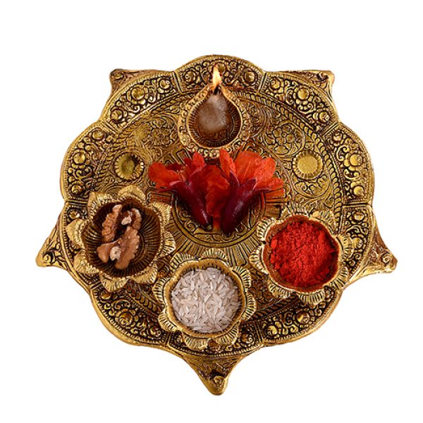 Aarti thali :Marble Pooja Thali Set with Roli Rice Pack - Craftam