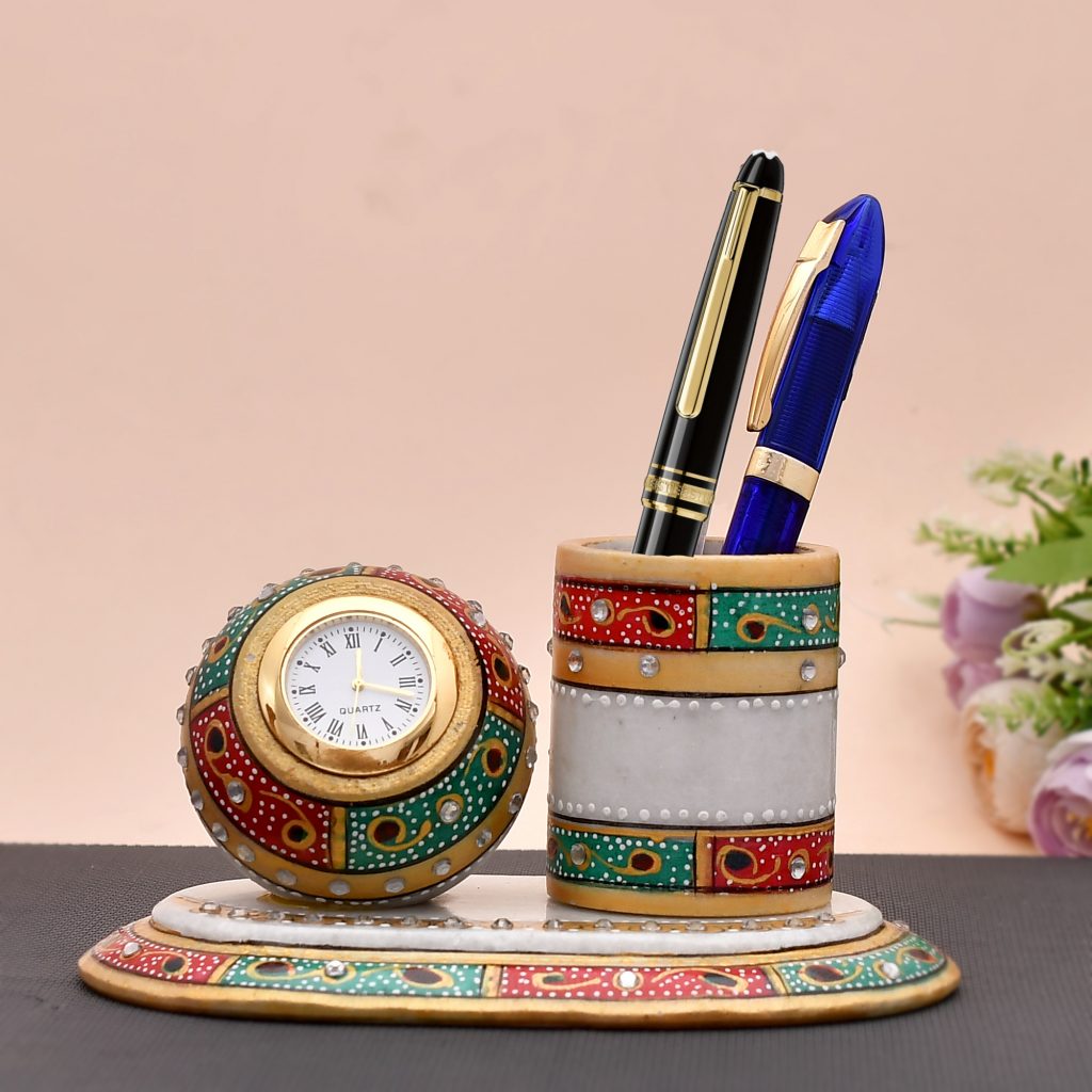 Wooden Pen Stand, Ashok Stambh And Visiting Card Holder